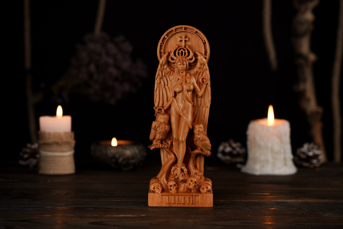 Lilith Wicca Goddess, Astaroth statue, Inanna wooden figure, wicca alt ...