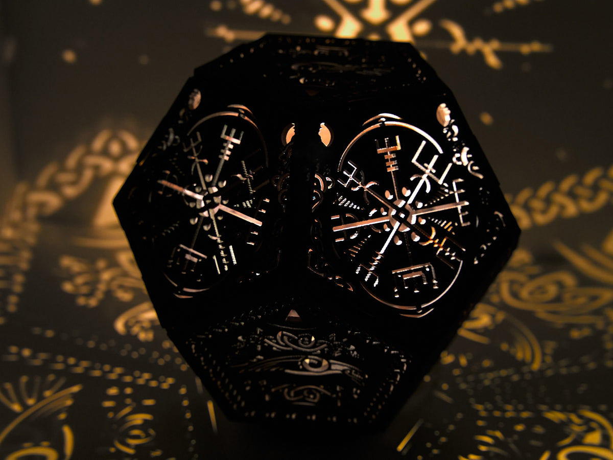 Vegvisir Shadow Lamp with Ravens, Viking lamp, Geometric Lantern, Wood ...