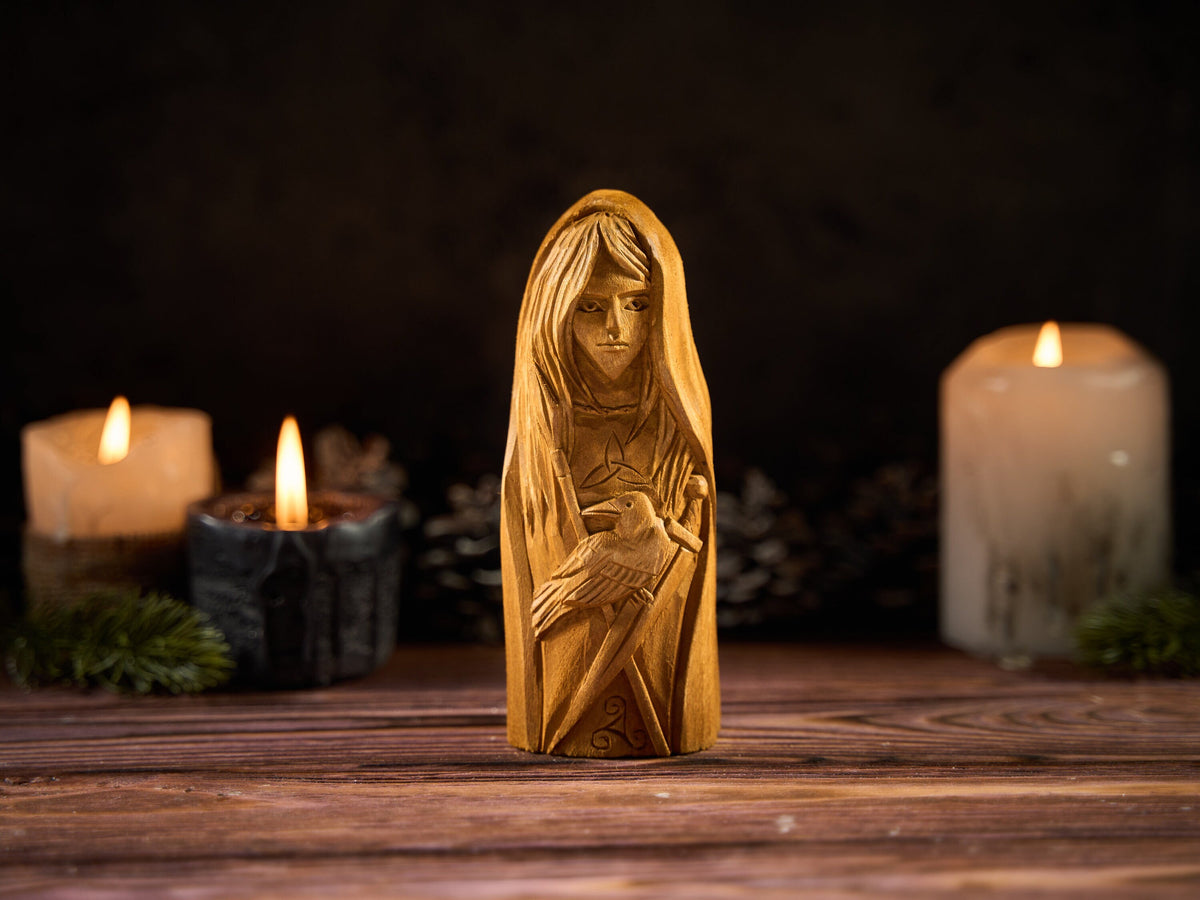 Morrigan Celtic statue, Morrigan Celtic Goddess, Morrigan wood figure ...