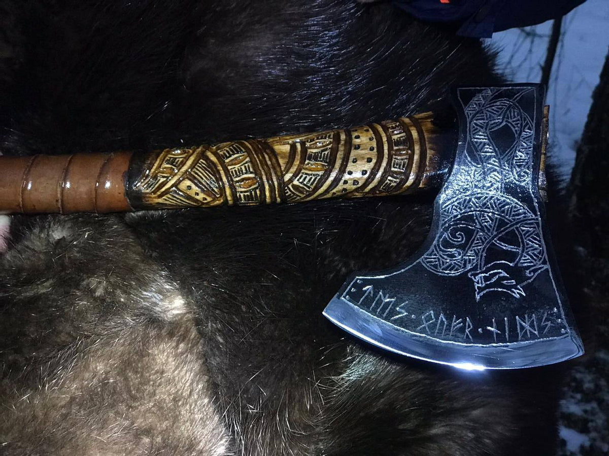 Viking Axe Jormungandr engravings, Norse axe with engraving – Medieval ...